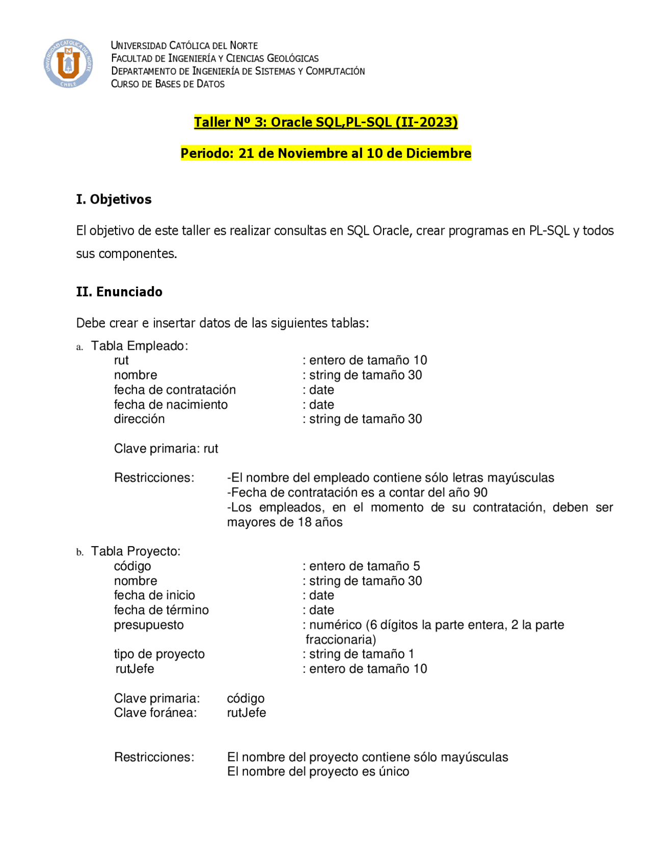 taller 2 bases de datos pl sql | Exámenes de Programación de Bases de Datos | Docsity
