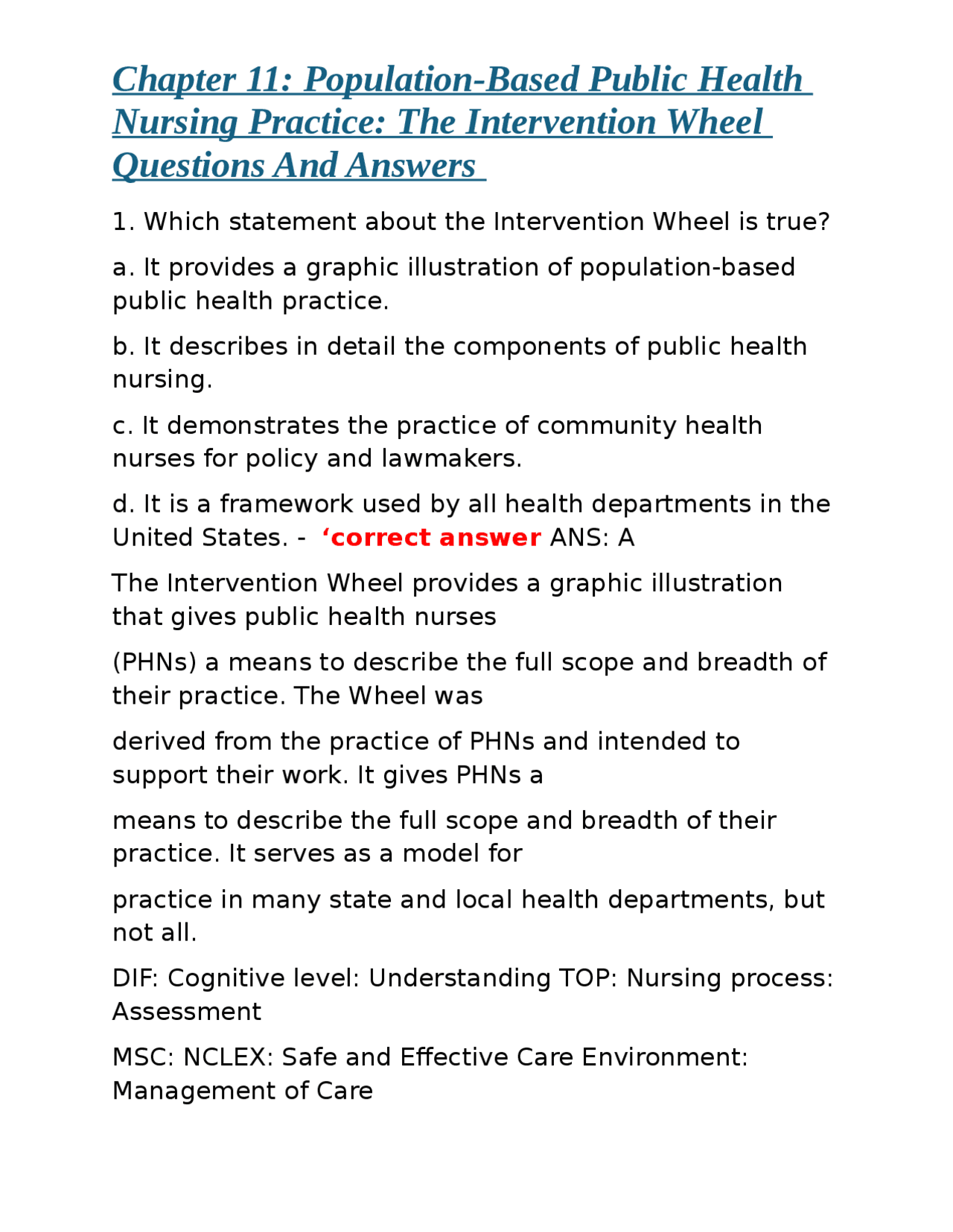 Chapter 11: Population-Based Public Health Nursing Practice: The ...