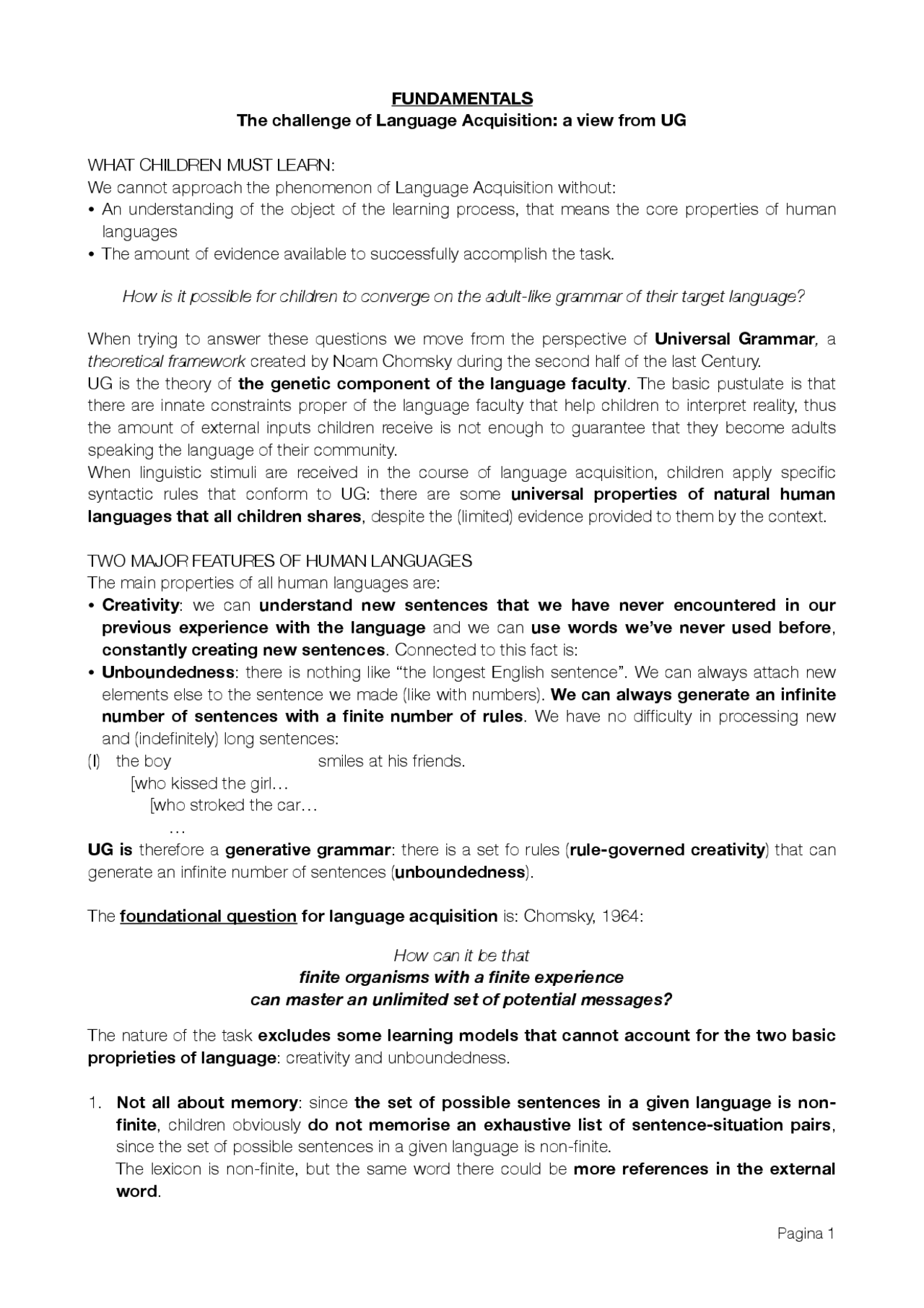 Language Acquisition | Schemi e mappe concettuali di Linguistica | Docsity