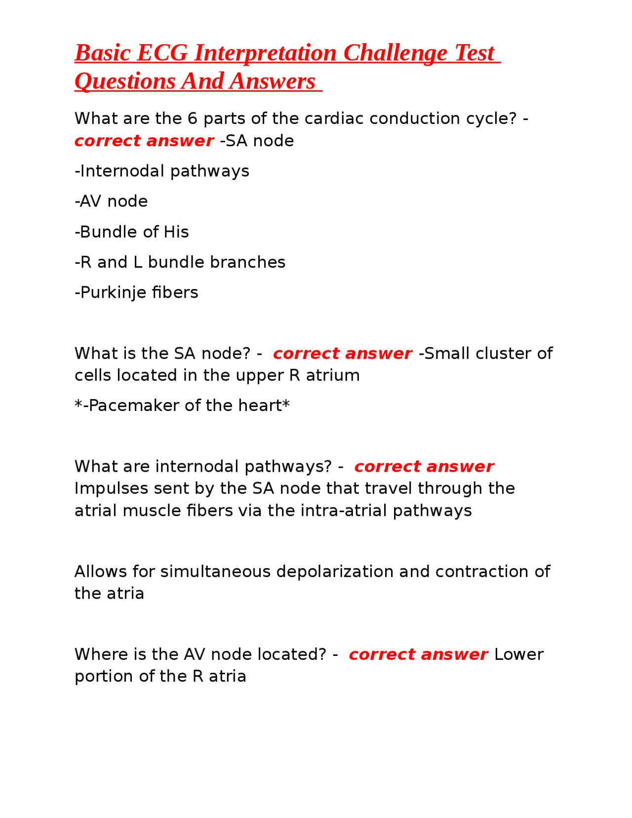 Basic ECG Interpretation Challenge Test Questions And Answers | Exams ...