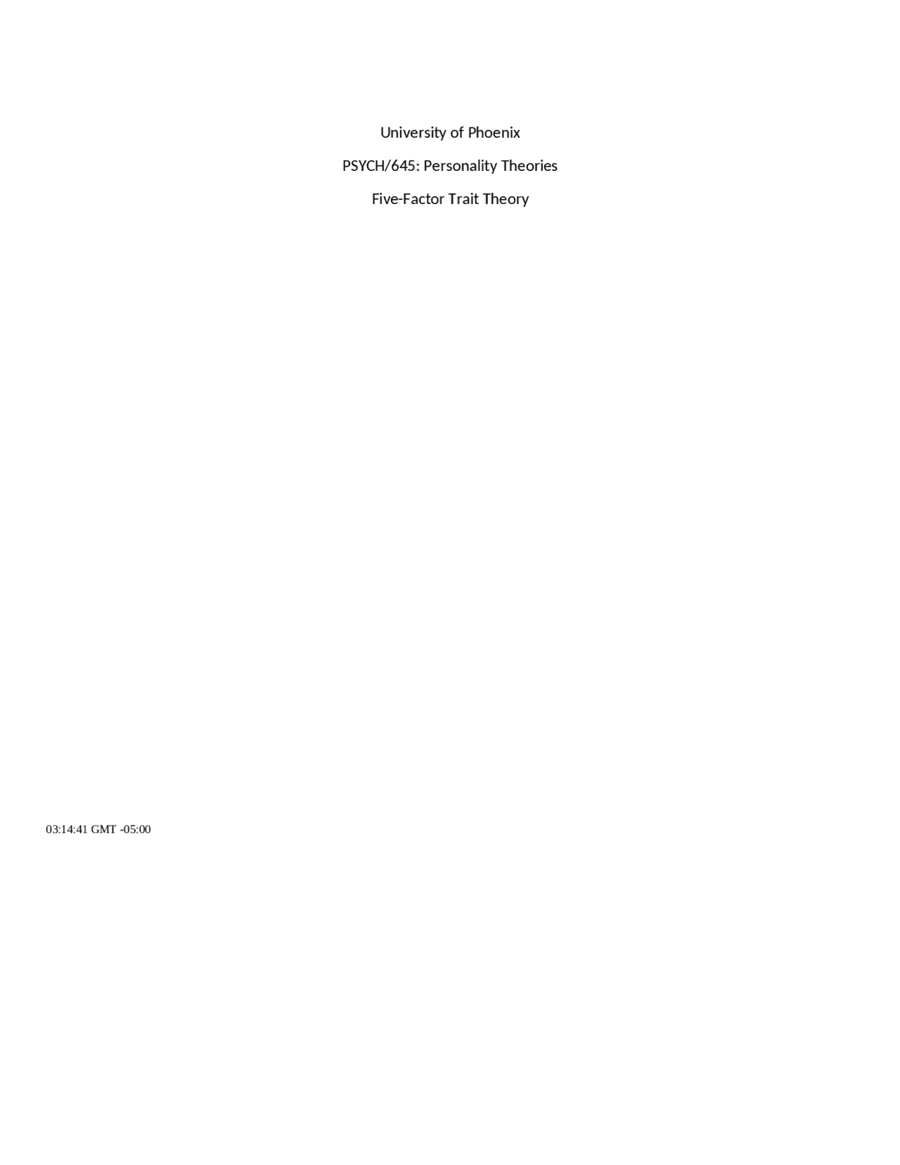 Personality Theories: Five-Factor Trait Theory | Thesis Business Accounting | Docsity