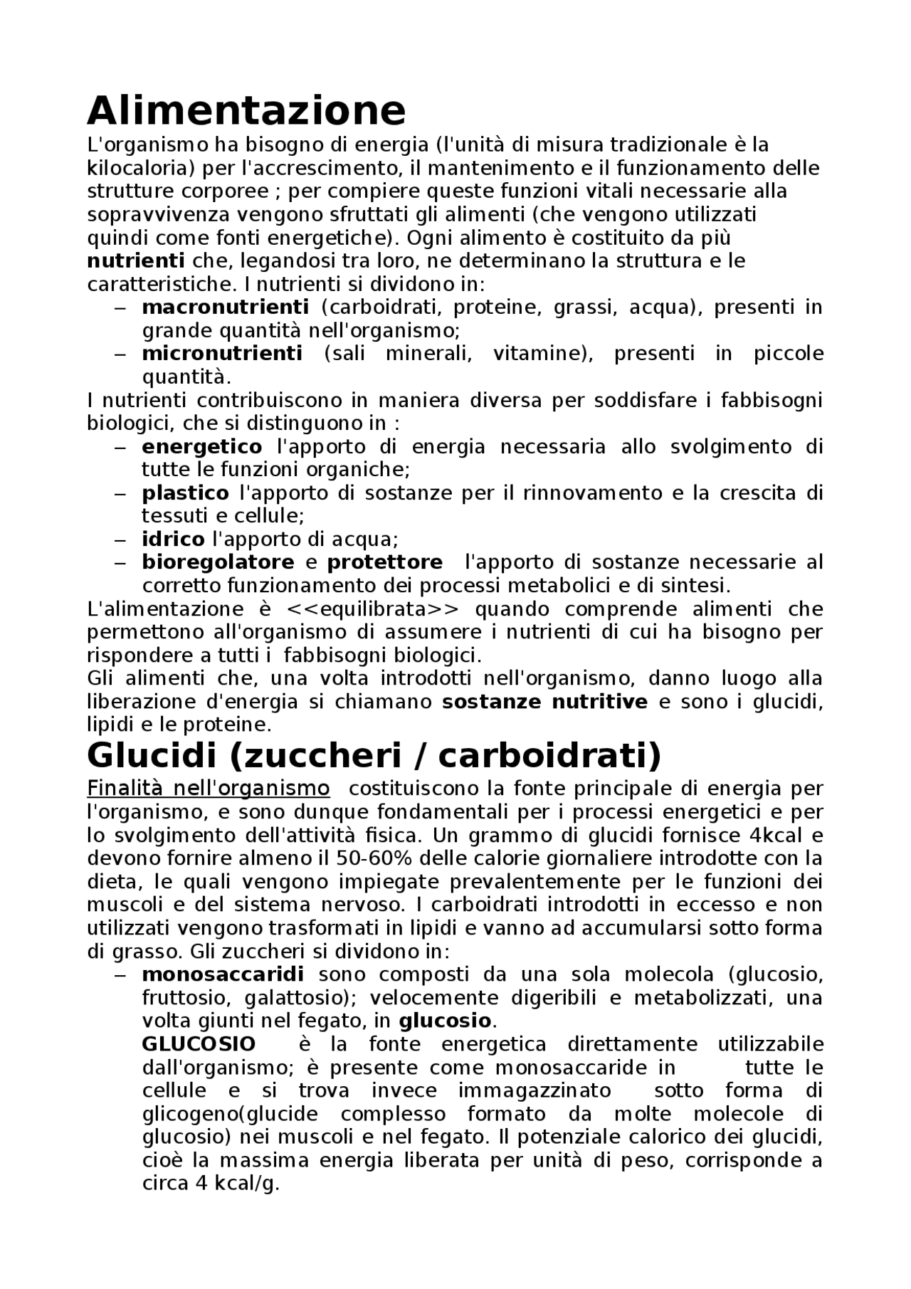 I nutrienti e le loro caratteristiche | Appunti di Biologia | Docsity