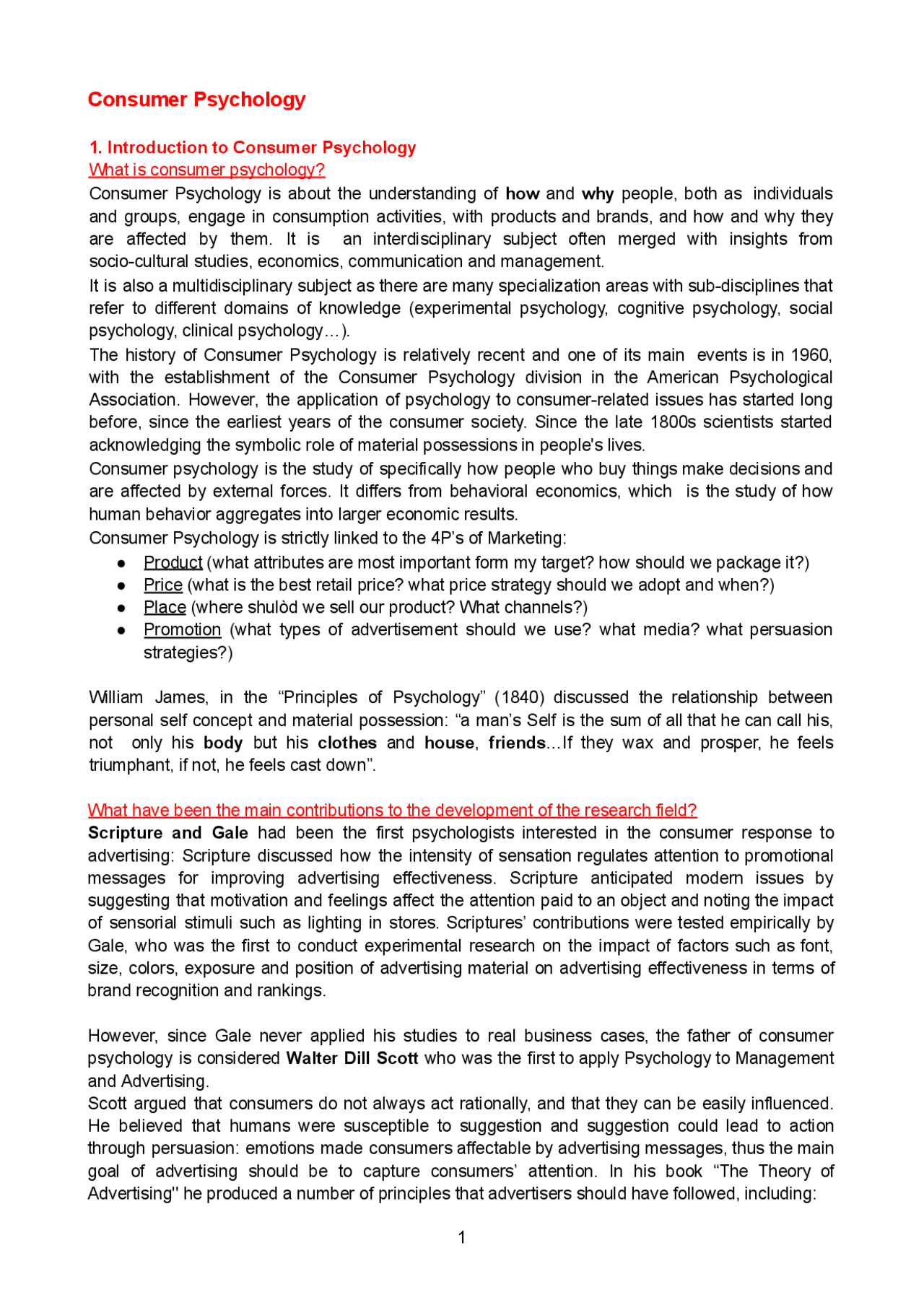 Consumer psychology complete notes | Appunti di Sociologia dei Consumi ...