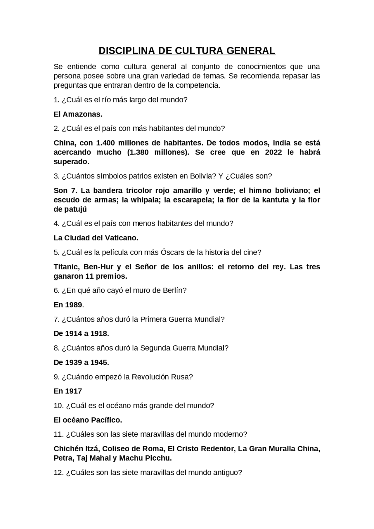 Prueba de Cultura General: Preguntas y Respuestas | Esquemas y mapas ...