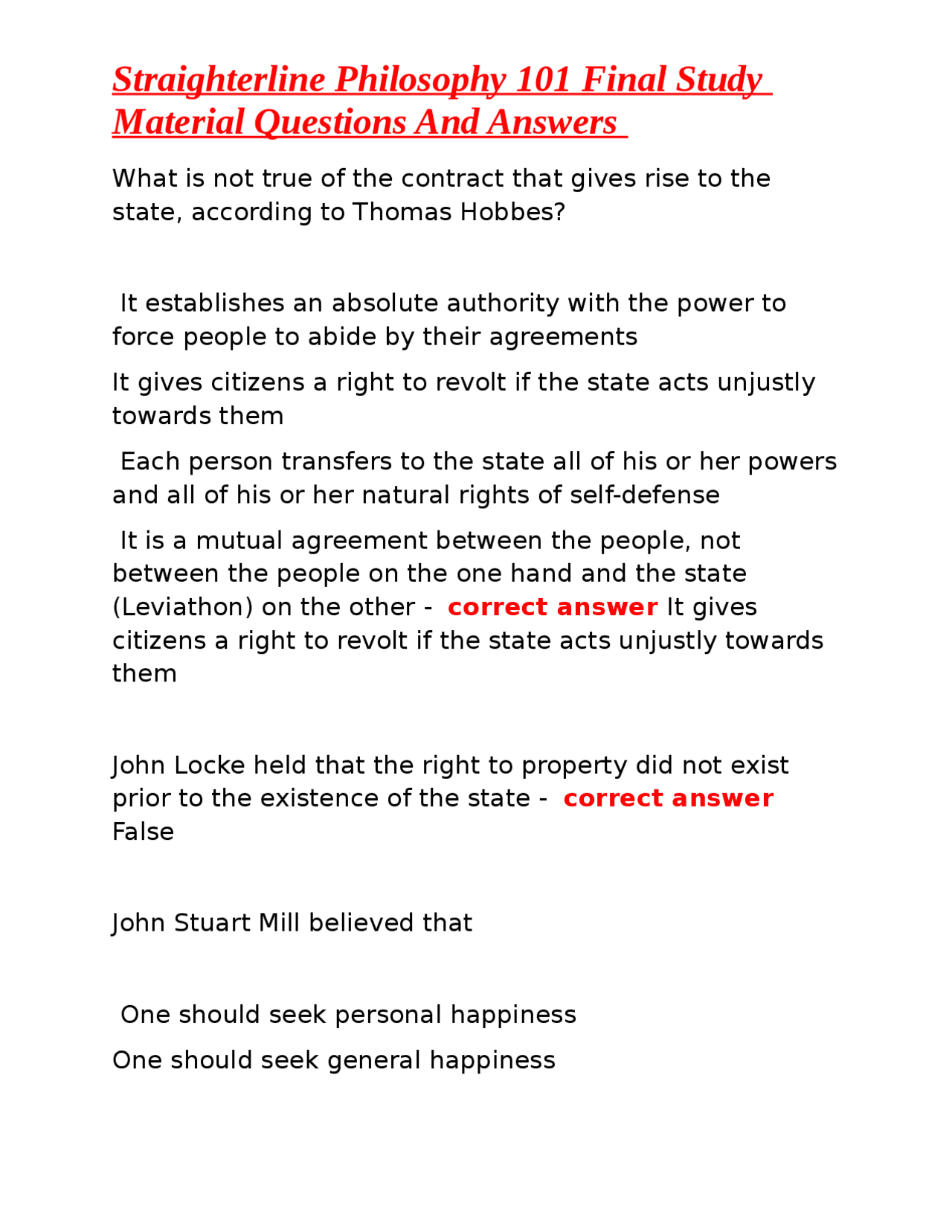 Philosophy 101 Final Study Material Questions And Answers | Exams ...