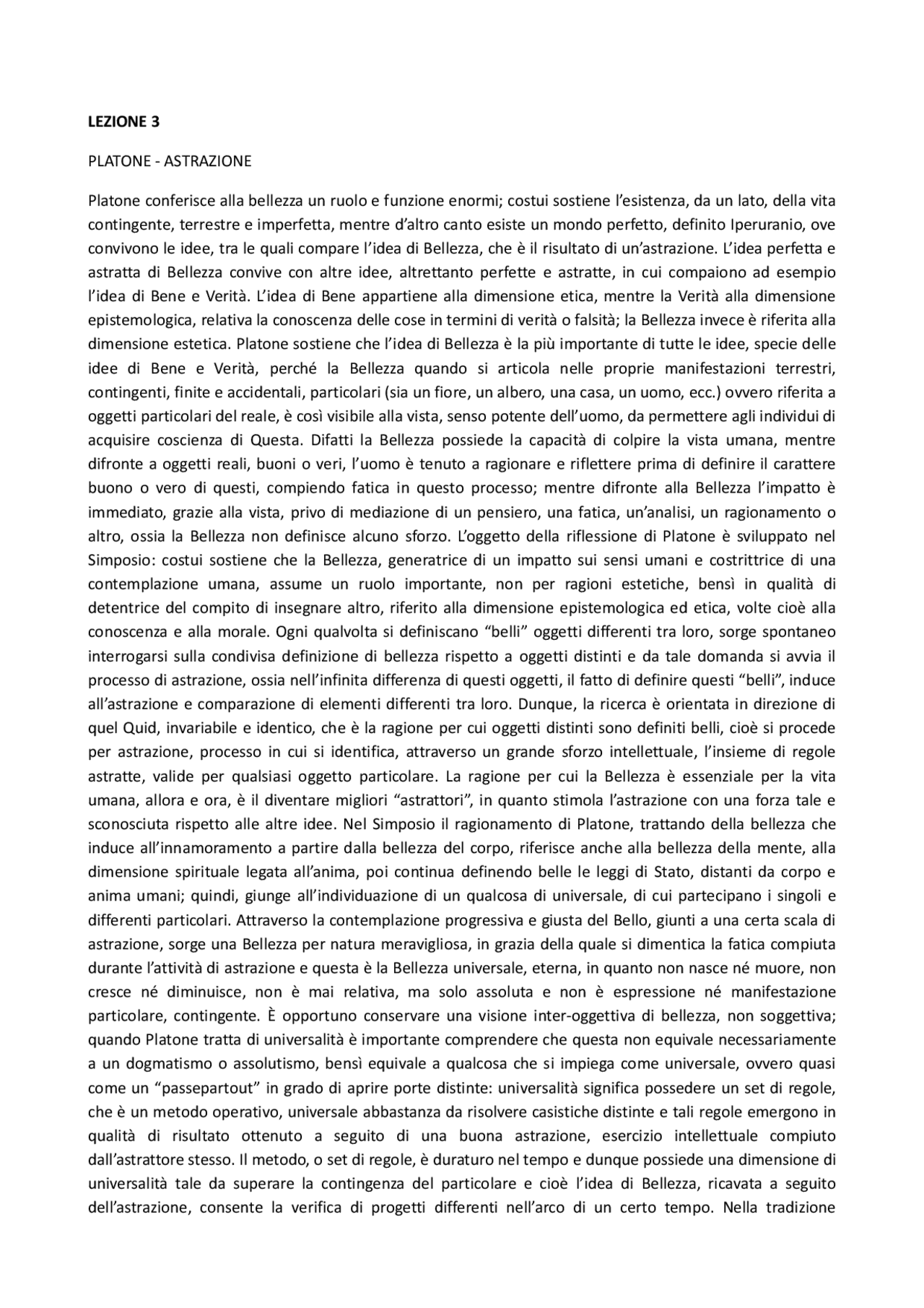 BELLEZZA secondo PLATONE E PLOTINO | Appunti di Filosofia | Docsity
