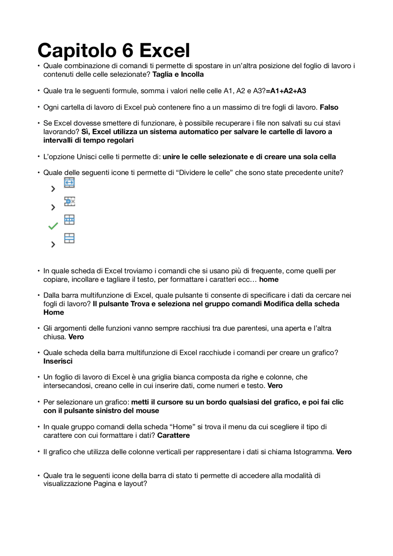 Modulo 6 excel - Eipass 7 moduli | Esercizi di Informatica | Docsity