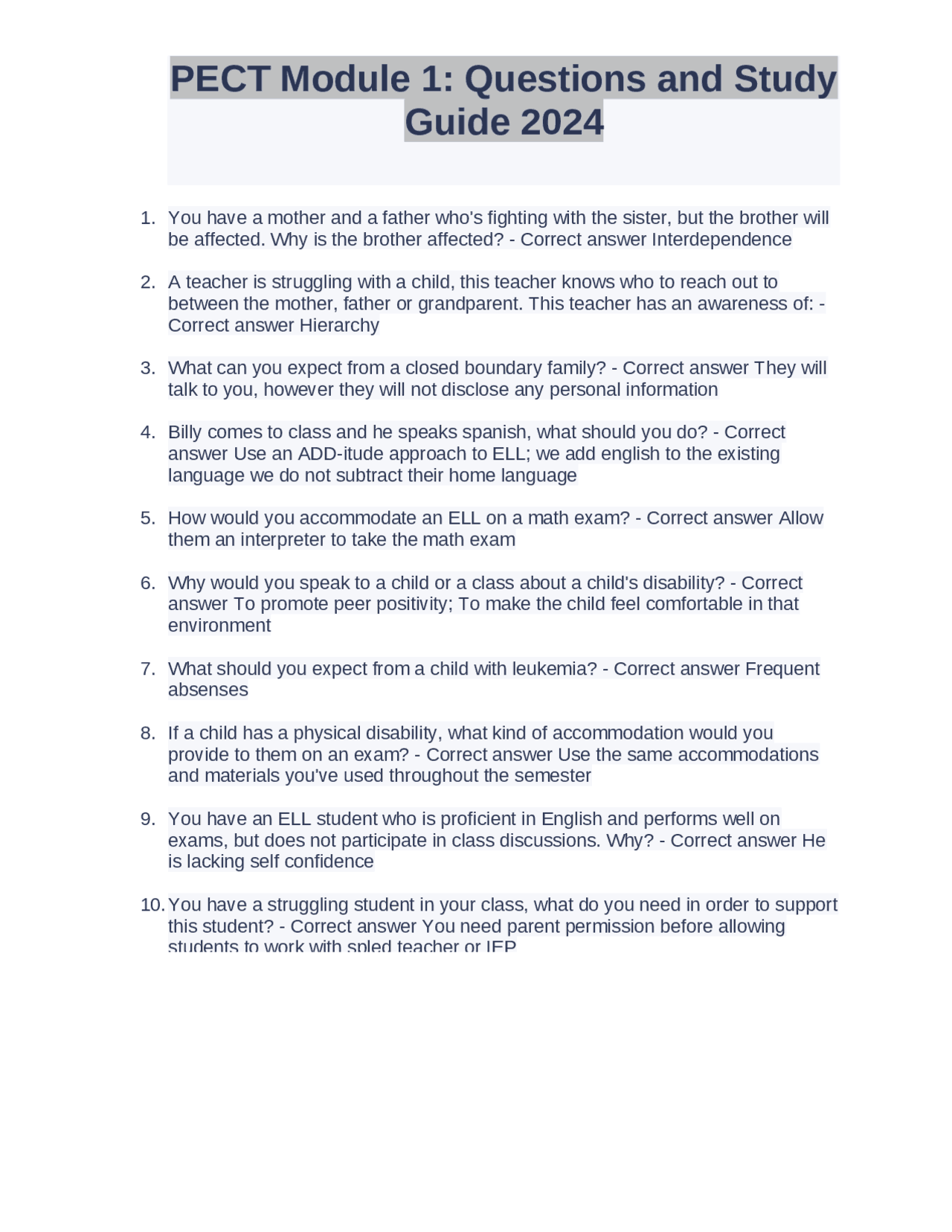 PECT Module 1: Questions and Study Guide 2024 | Exams Sociology | Docsity