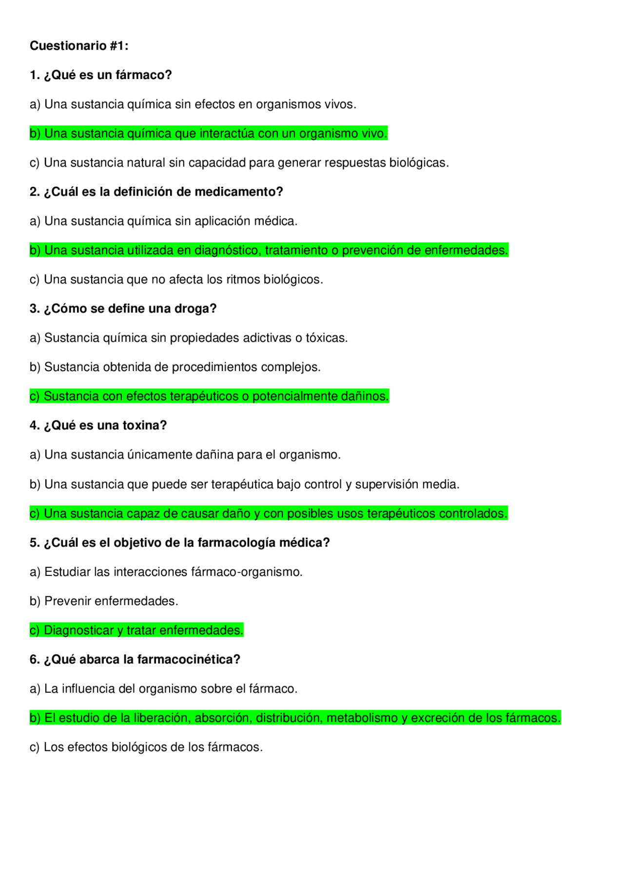 Cuestionario de Farmacología | Exámenes de Farmacología | Docsity