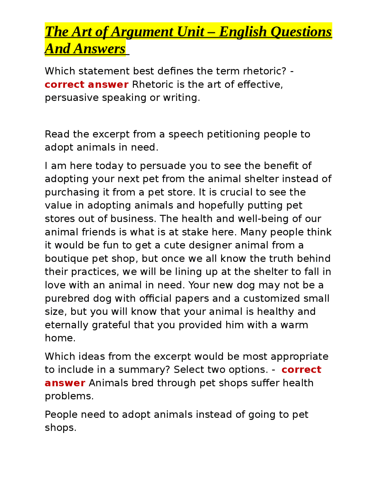The Art of Argument Unit – English Questions And Answers | Exams ...