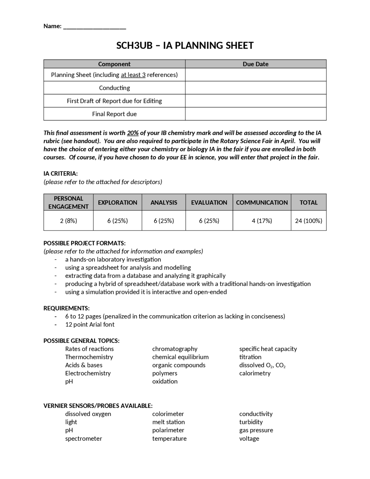Chemistry IA Planning Sheet | Study Guides, Projects, Research ...