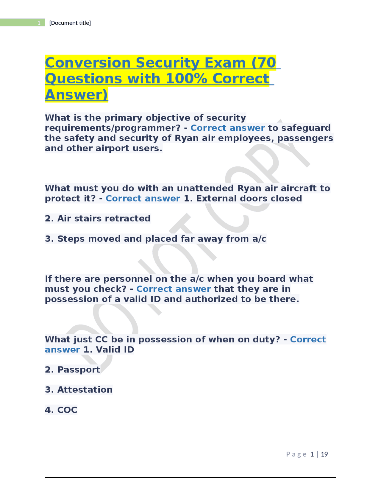 Conversion Security Exam (70 Questions with 100% Correct Answer ...