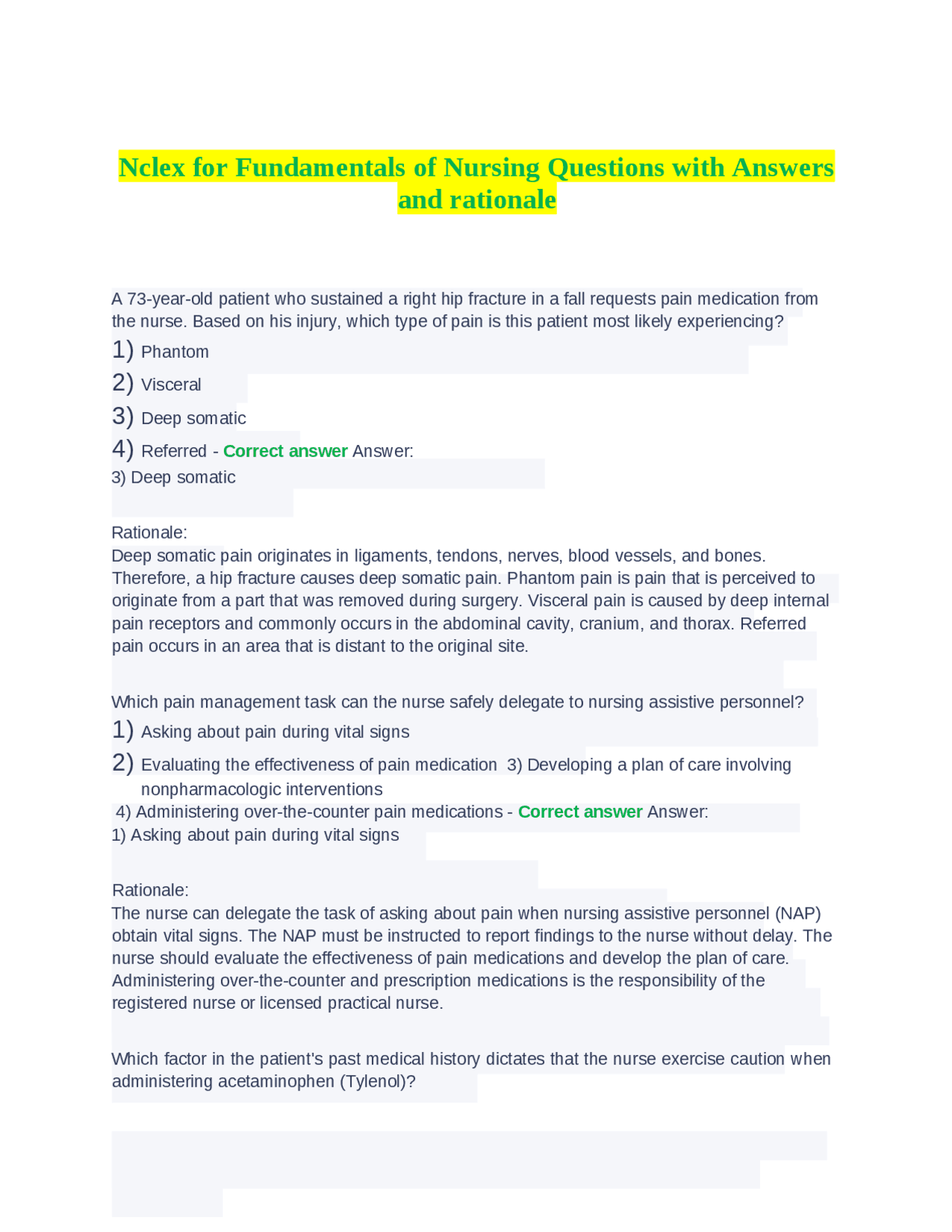 Nclex for Fundamentals of Nursing Questions with Answers and rationale ...