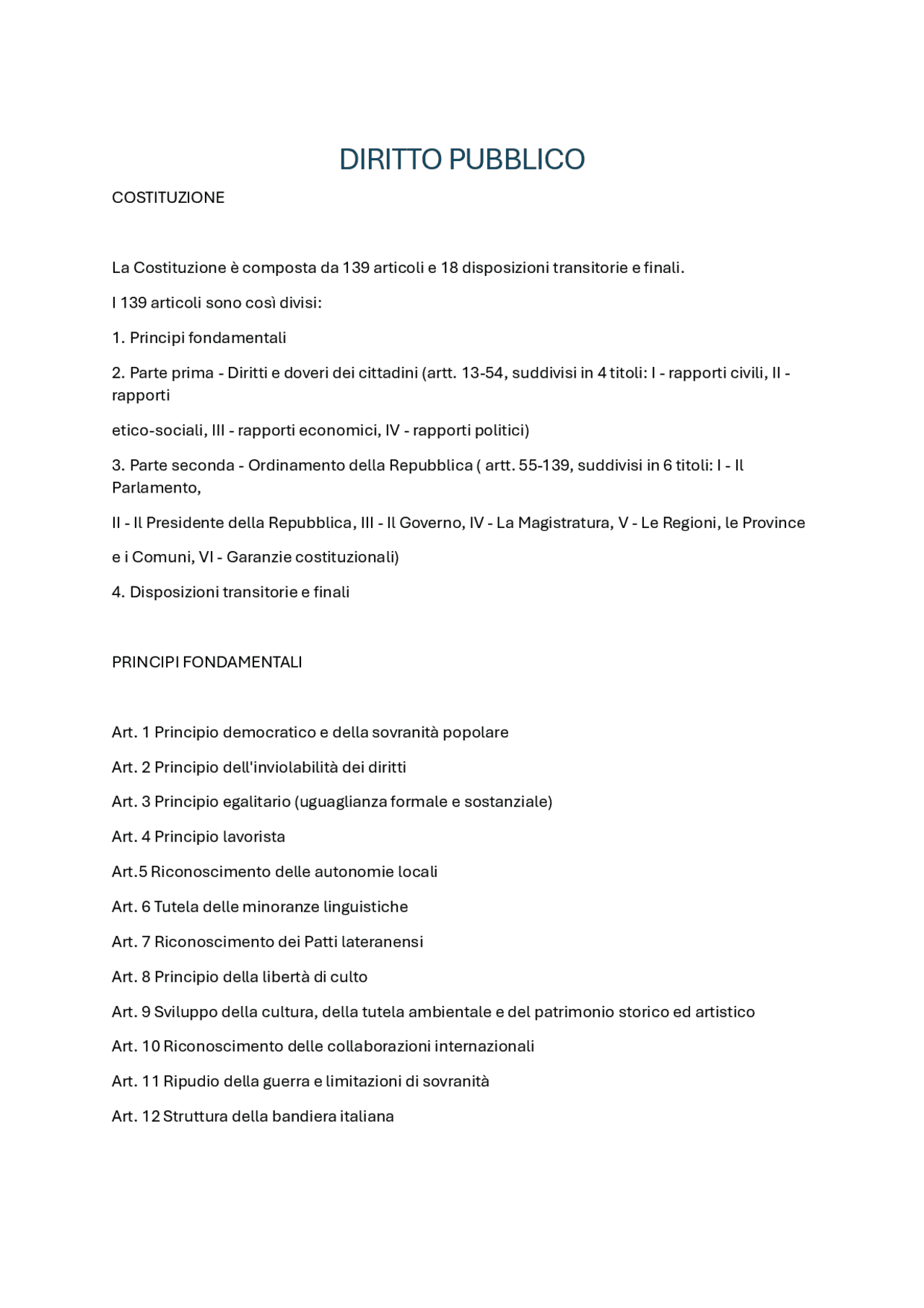 ARTICOLI IMPORTANTI DIRITTO PUBBLICO | Appunti di Diritto Pubblico | Docsity