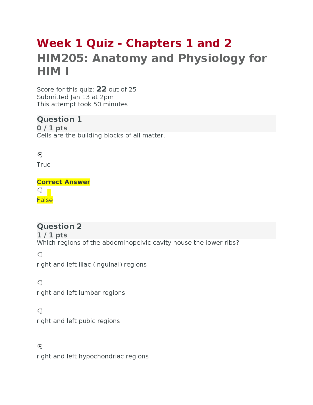 Anatomy and Physiology Quiz | Quizzes Health sciences | Docsity