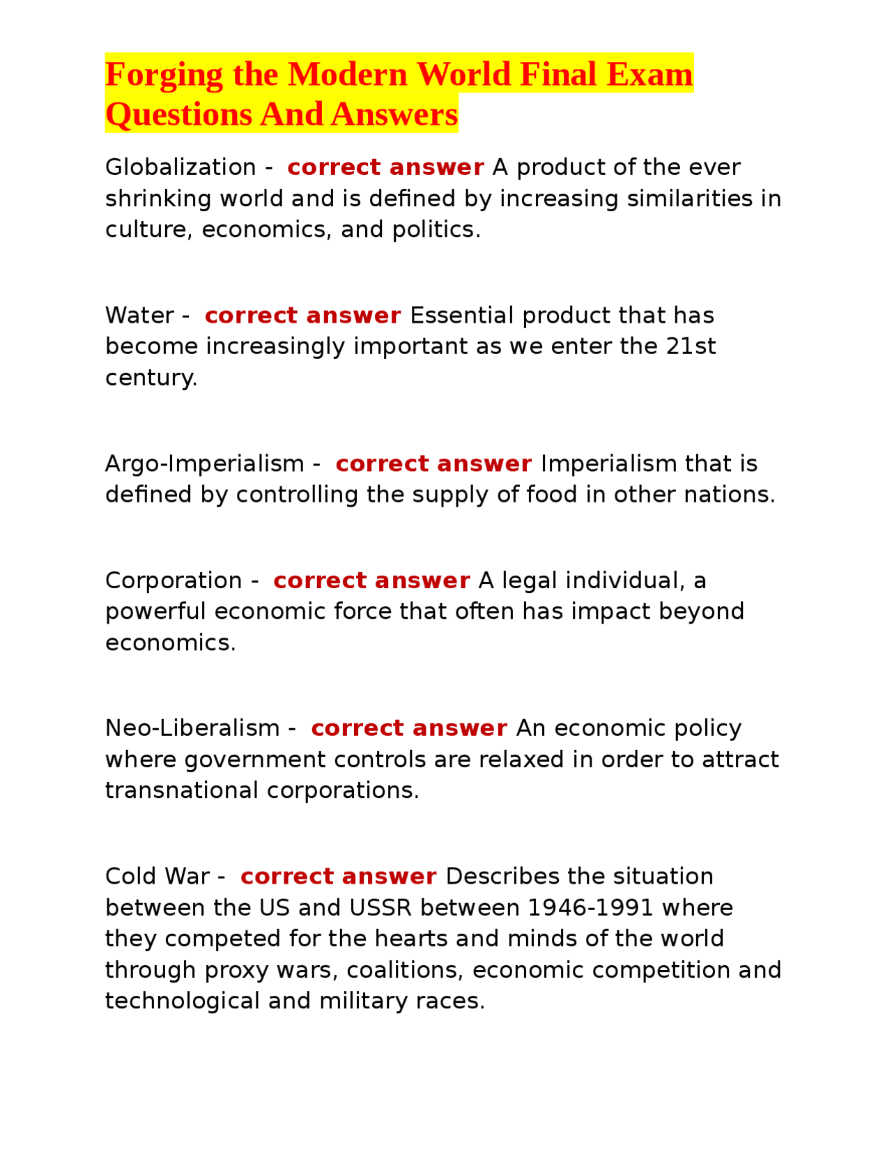 Forging the Modern World Final Exam Questions And Answers | Exams World ...