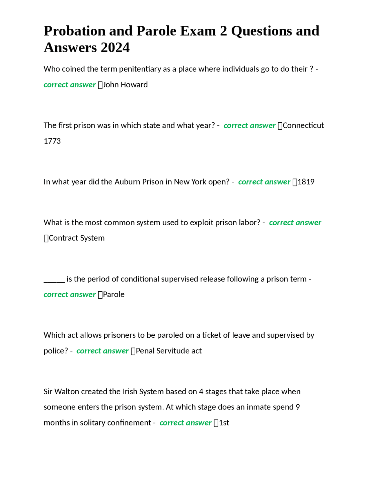 Probation and Parole Exam 2 Questions and Answers 2024 | Exercises ...