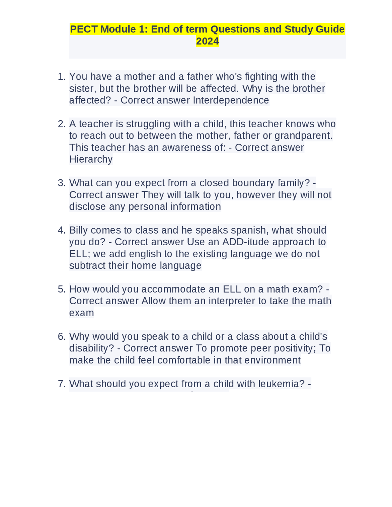 PECT Module 1: End of term Questions and Study Guide 2024 | Exams ...
