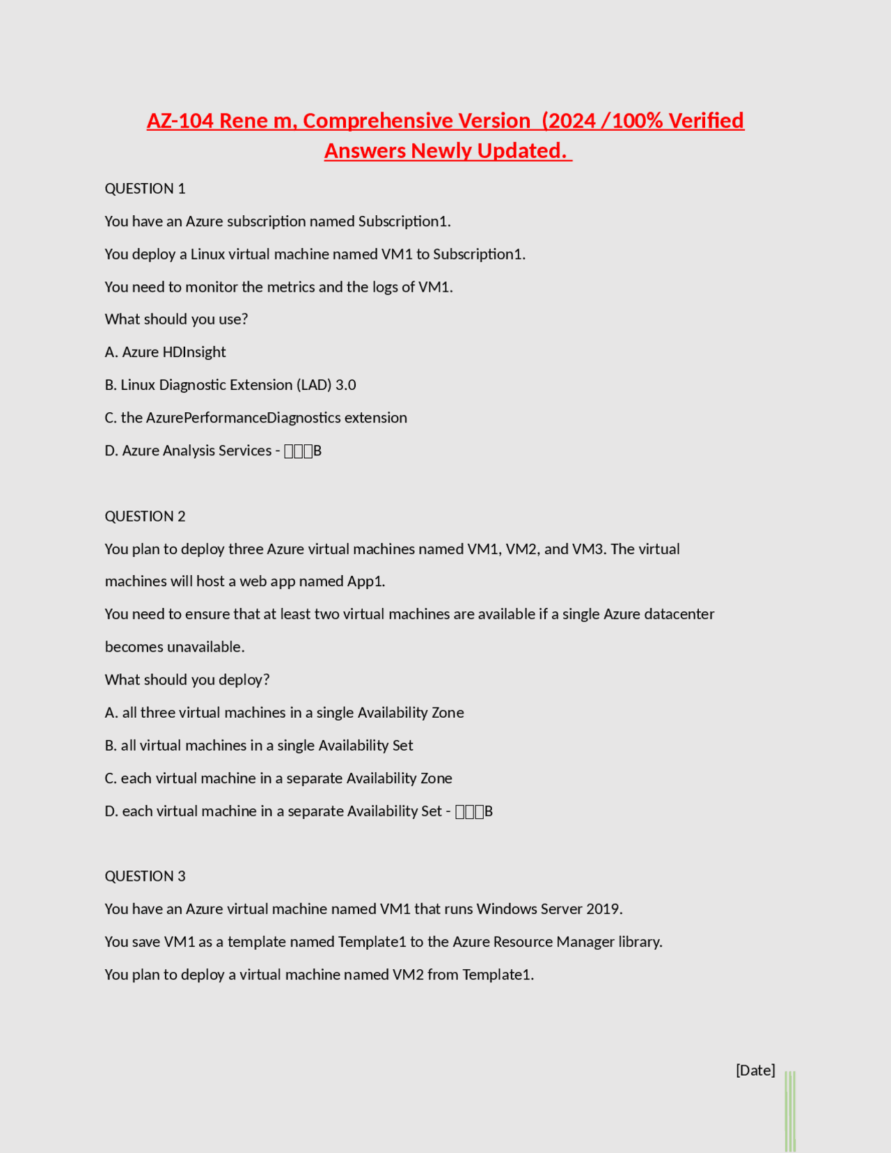 AZ-104 Rene m, Comprehensive Version (2024 /100% Verified Answers Newly Updated. | Exams ...