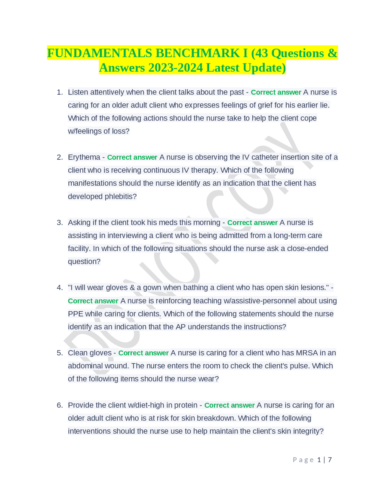 FUNDAMENTALS BENCHMARK I (43 Questions & Answers 2023-2024 Latest ...