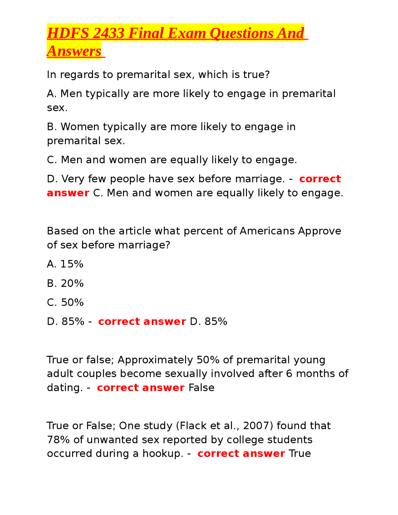 HDFS 2433 Final Exam Questions And Answers | Prove d'esame Medicina ...