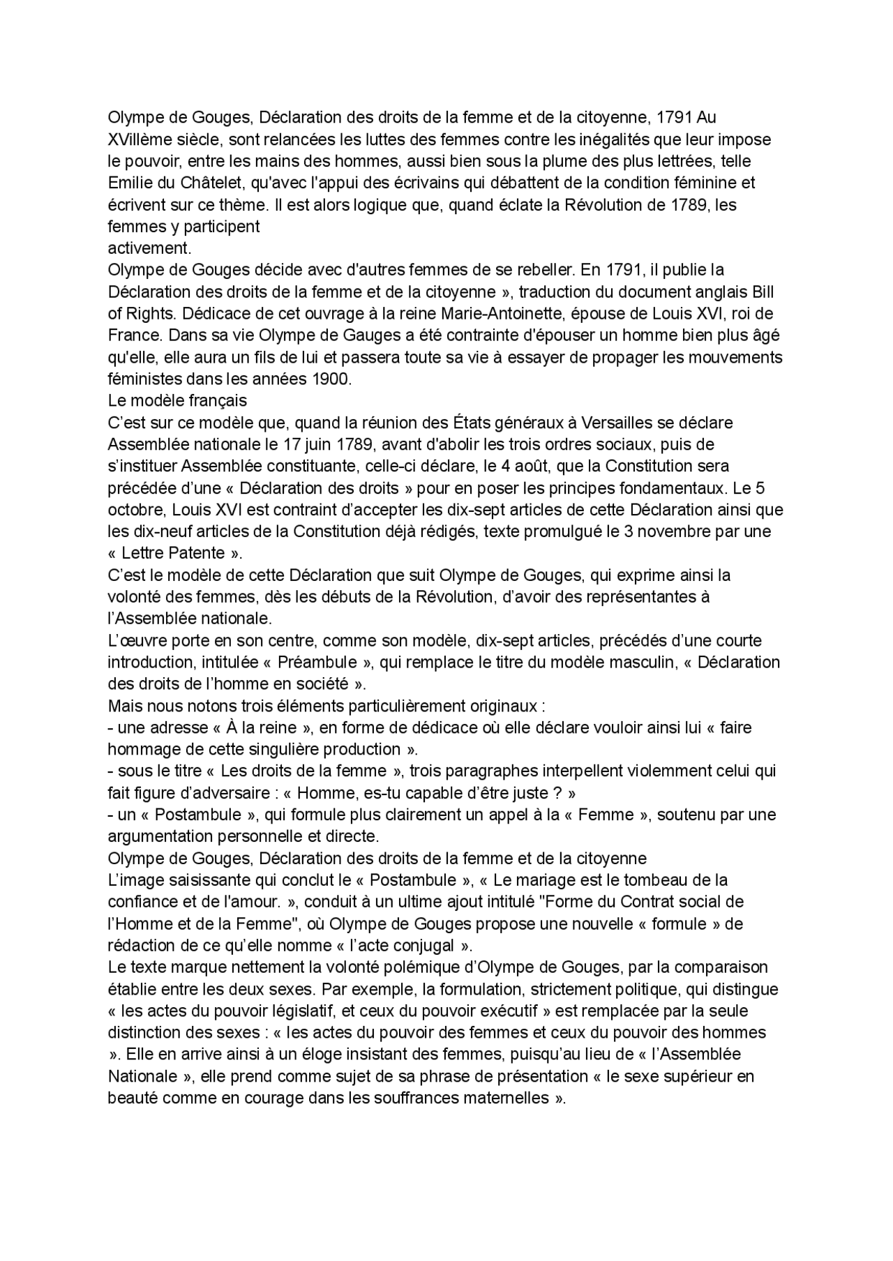 breve riassunto di olympe de gouges e i diritti delle donne | Schemi e ...