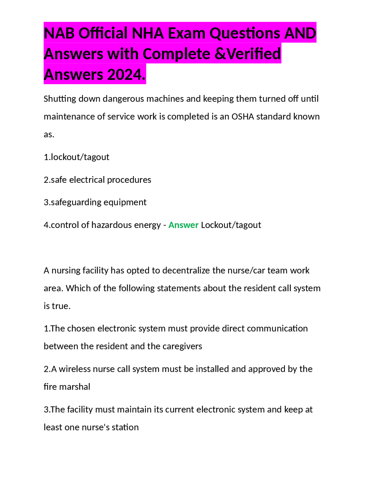 NAB Official NHA Exam Questions AND Answers with Complete &Verified ...