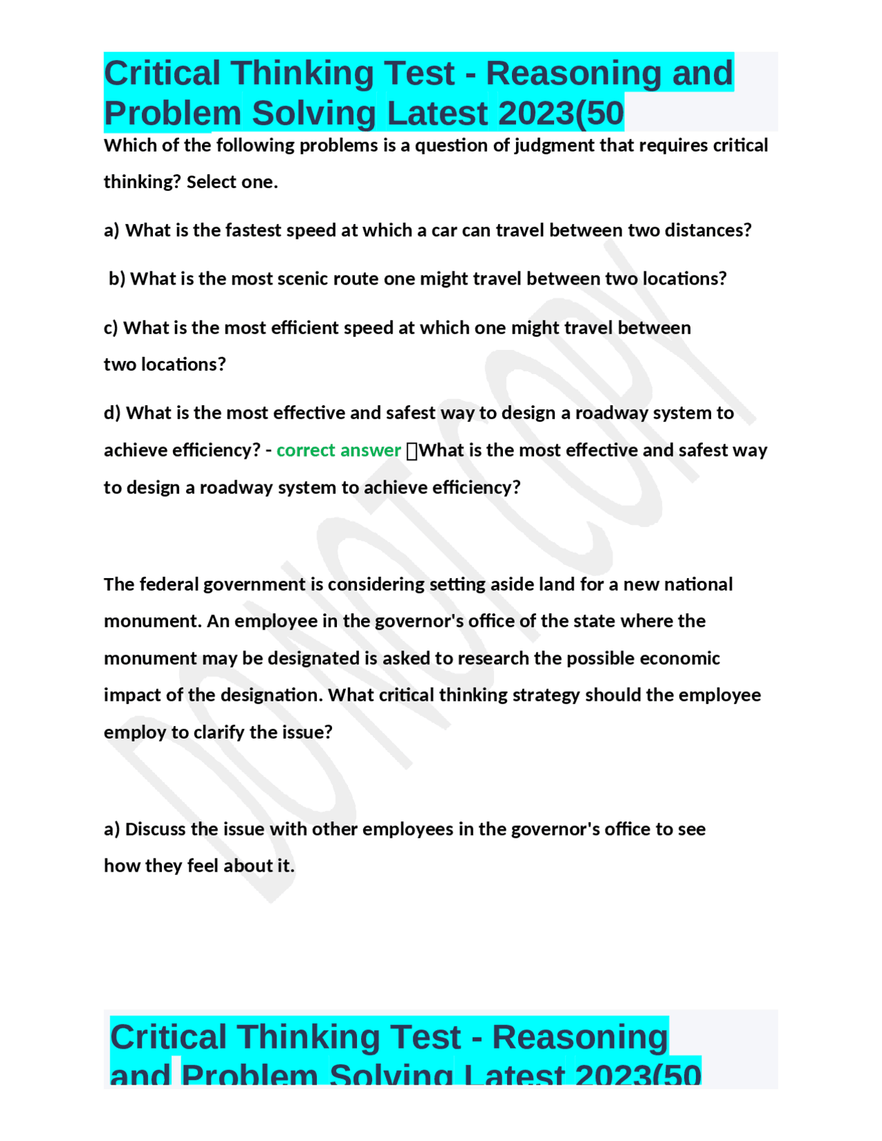 Critical Thinking Test - Reasoning and Problem Solving Latest 2024(50 Q ...