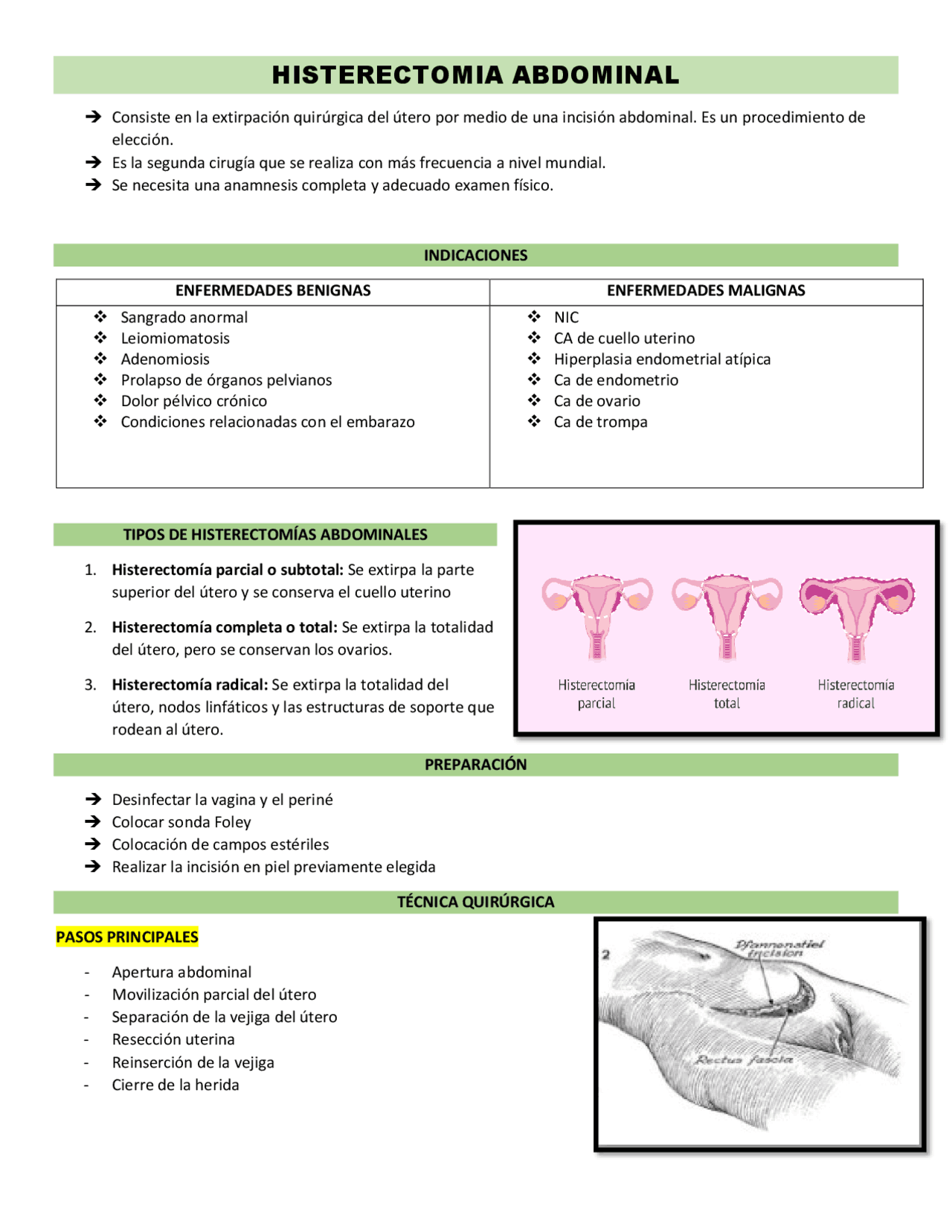 Histerectomía abdominal y vaginal | Apuntes de Ginecología | Docsity