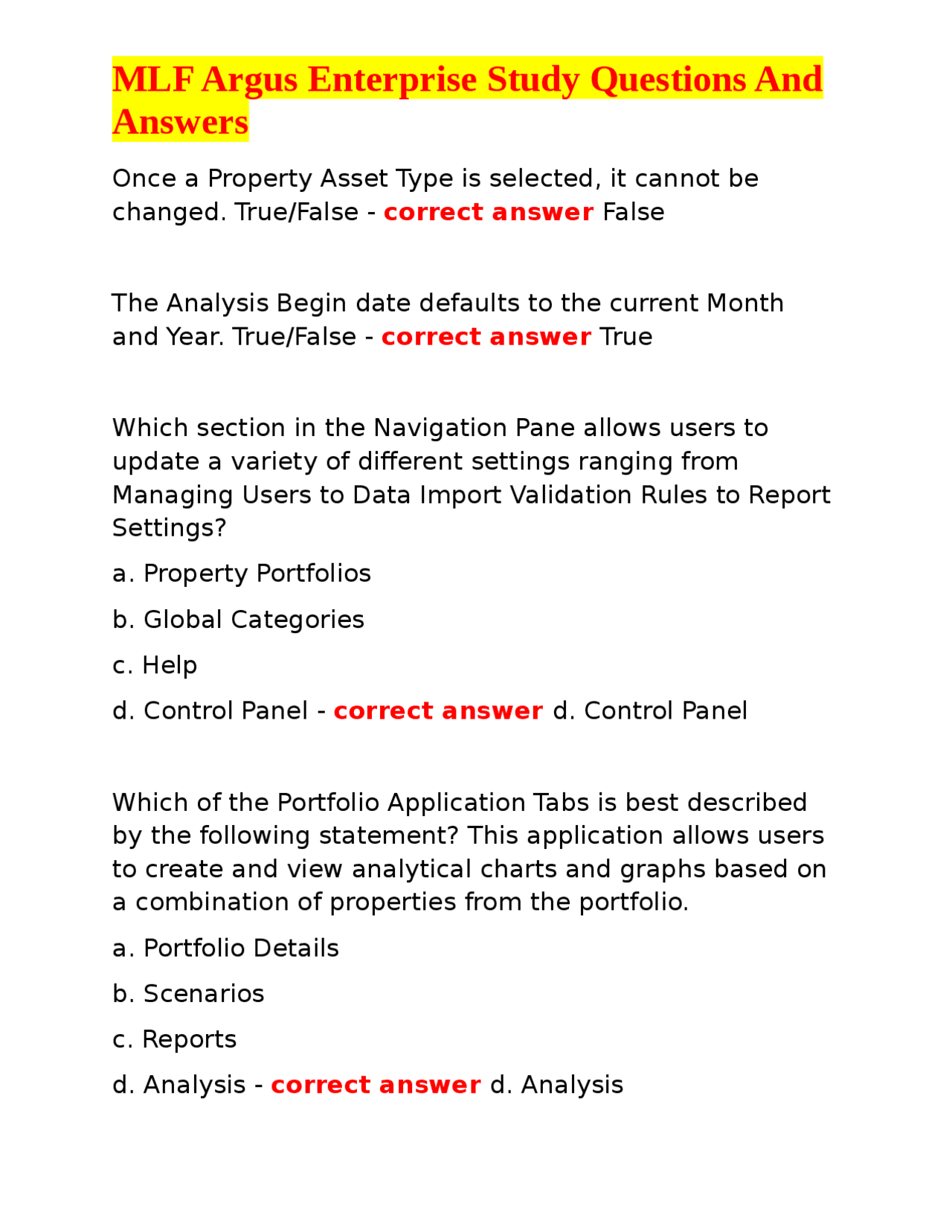 MLF Argus Enterprise Study Questions And Answers | Exams Property Law ...