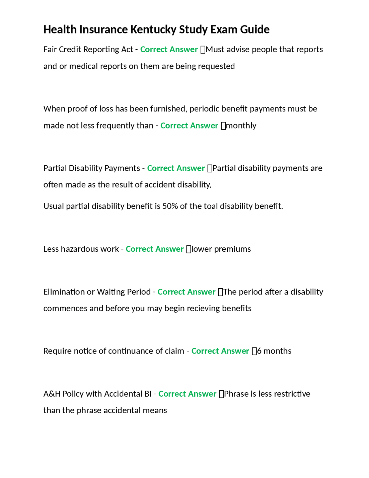 Health Insurance Kentucky Study Exam Guide | Exams Nursing | Docsity