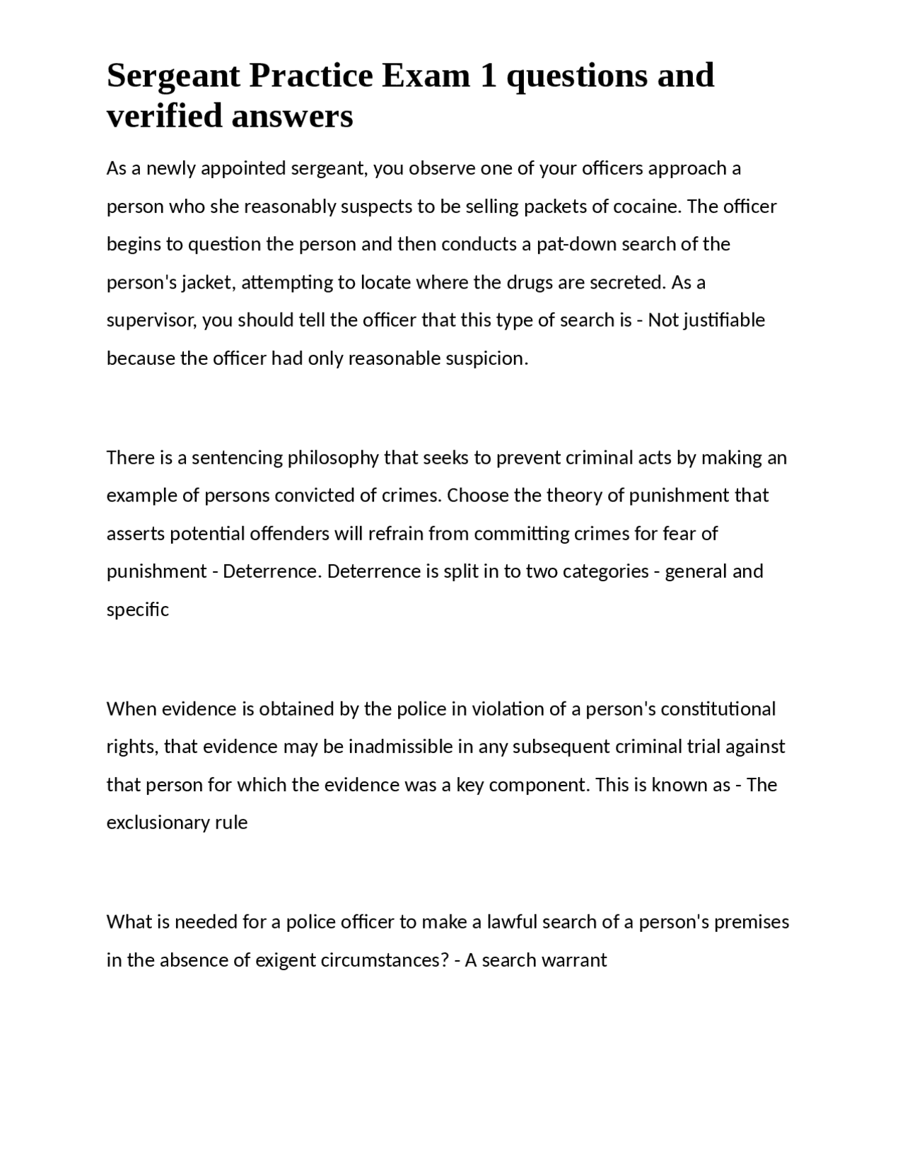 Sergeant Practice Exam 1 questions and verified answers | Exams Nursing ...