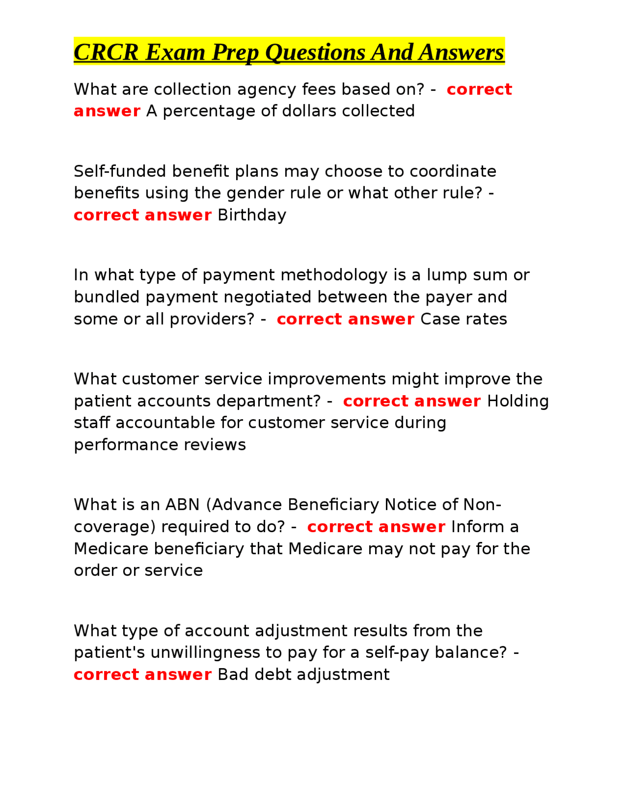 CRCR Exam Prep Questions And Answers | Exams Research Methodology | Docsity