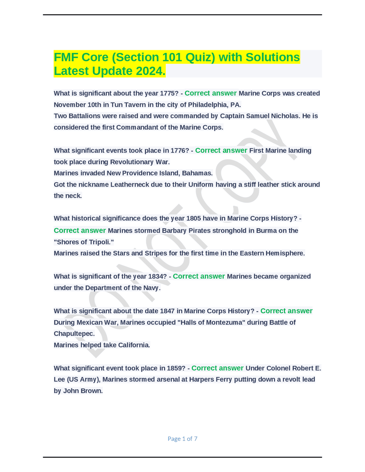 FMF Core (Section 101 Quiz) with Solutions Latest Update 2024. | Exams ...