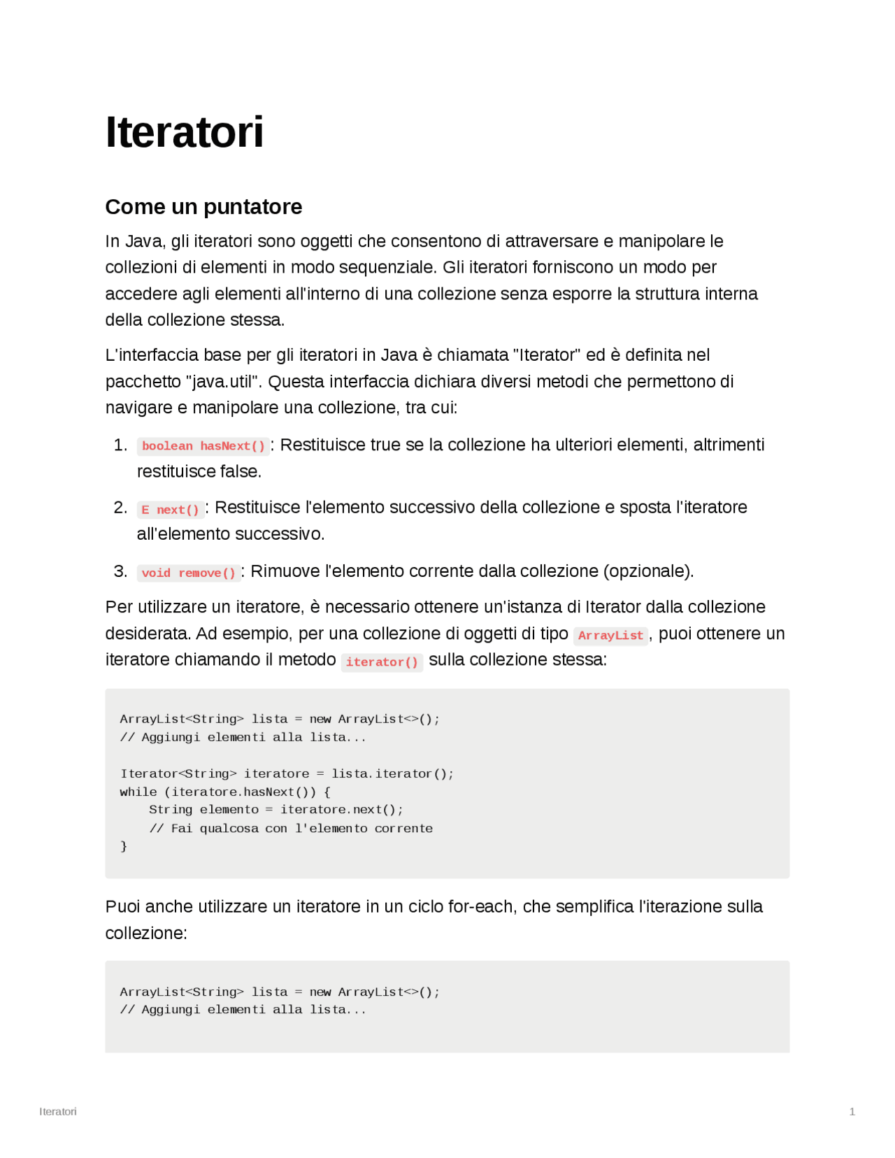 Iterator pattern funzionamento | Schemi e mappe concettuali di Programmazione Java | Docsity