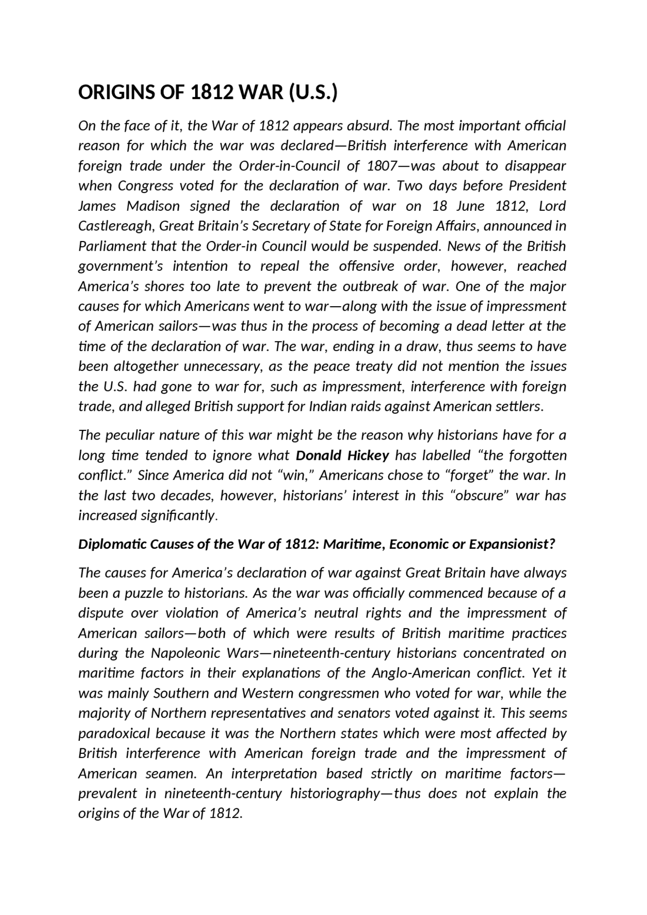 The War of 1812, maritime, economic, expansionist, manifest destiny ...