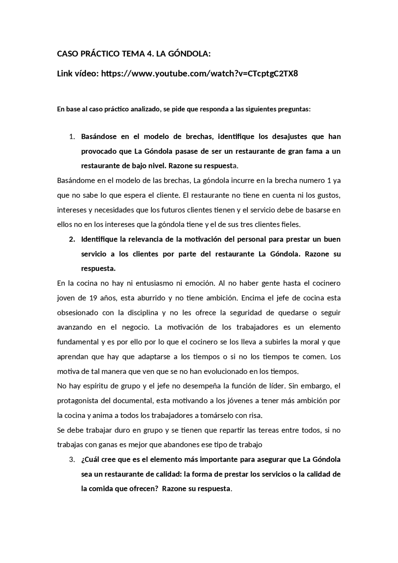 practica 4. la gondola | Ejercicios de Marketing | Docsity