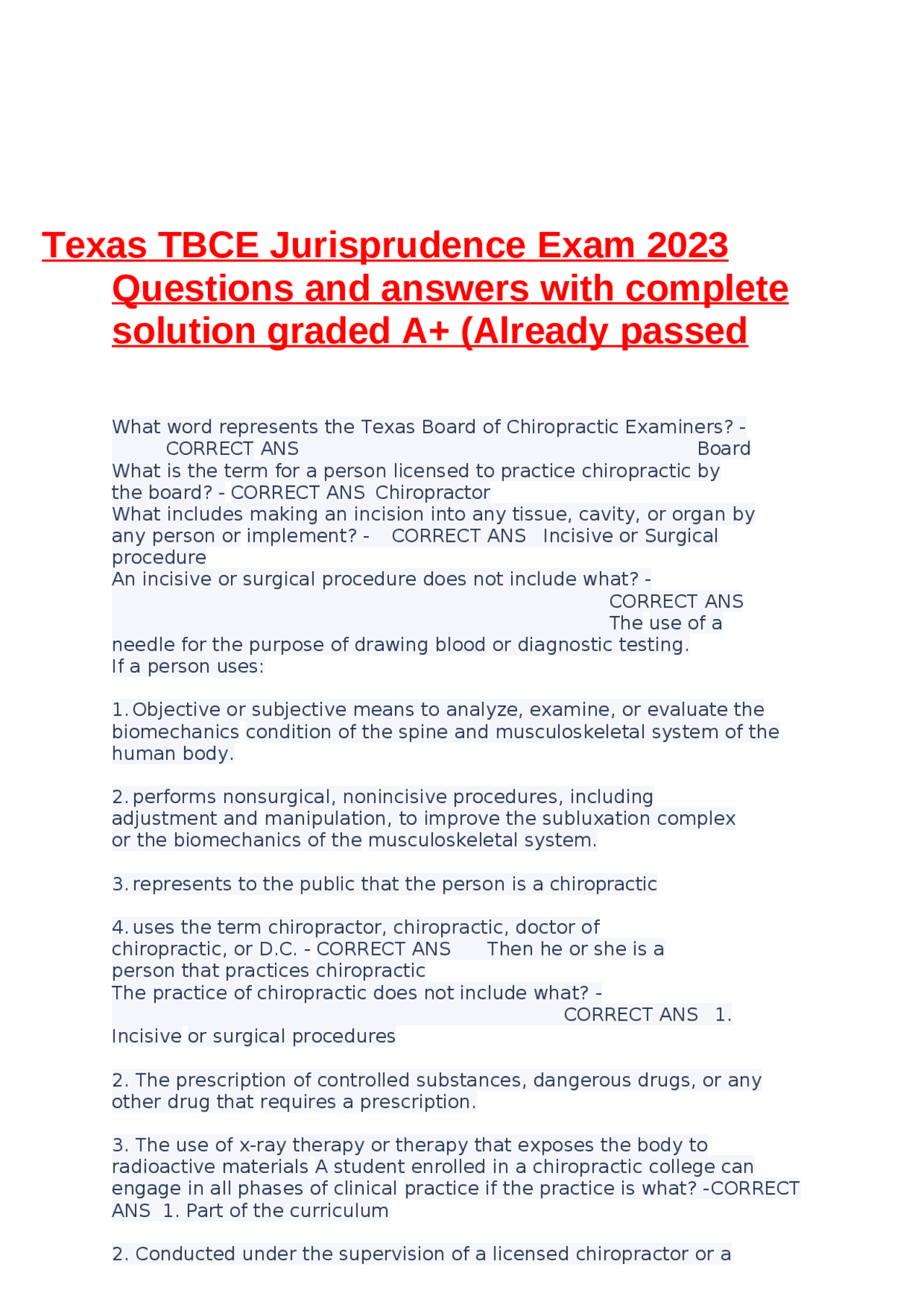 Texas TBCE Jurisprudence Exam 2023 Questions and answers with complete ...