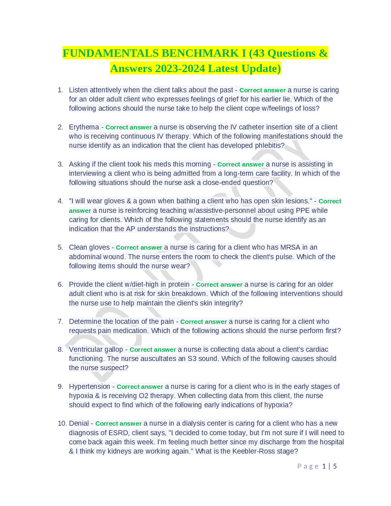 FUNDAMENTALS BENCHMARK I (43 Questions & Answers 2023-2024 Latest ...