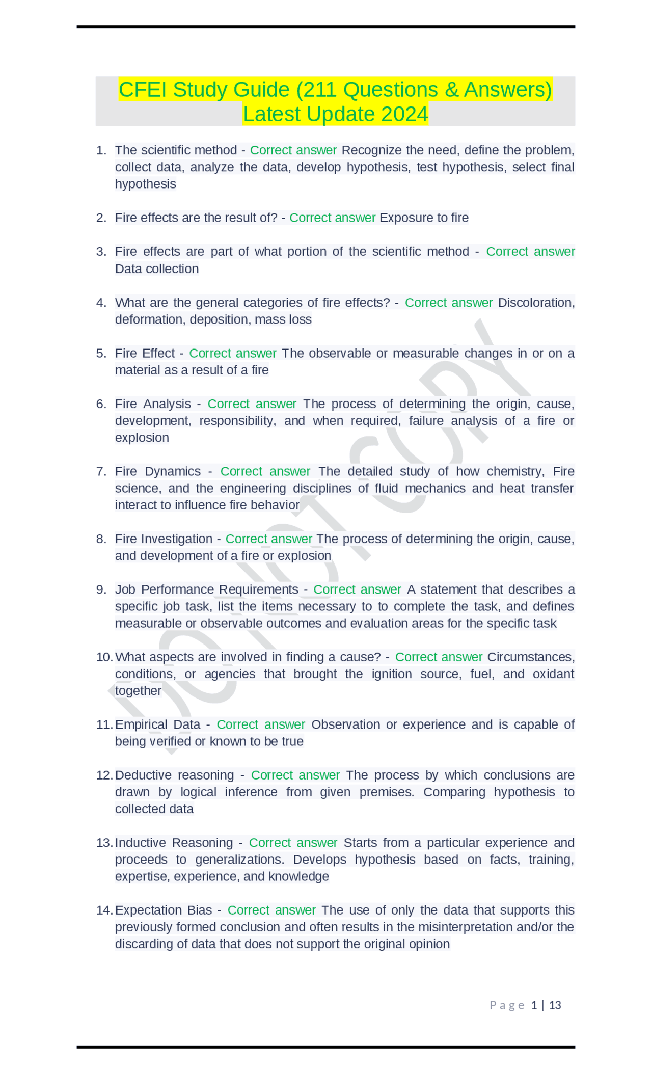 CFEI Study Guide (211 Questions & Answers) Latest Update 2024 | Exams ...