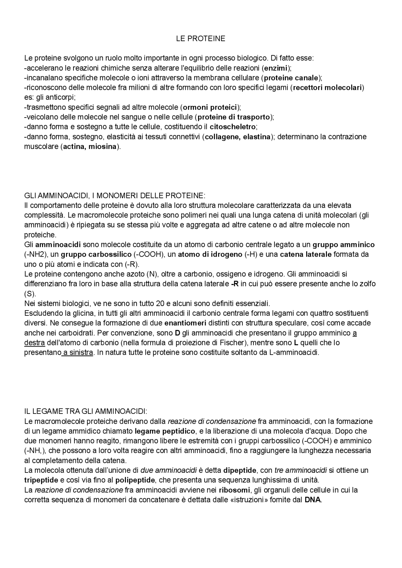 La struttura delle proteine | Appunti di Chimica | Docsity