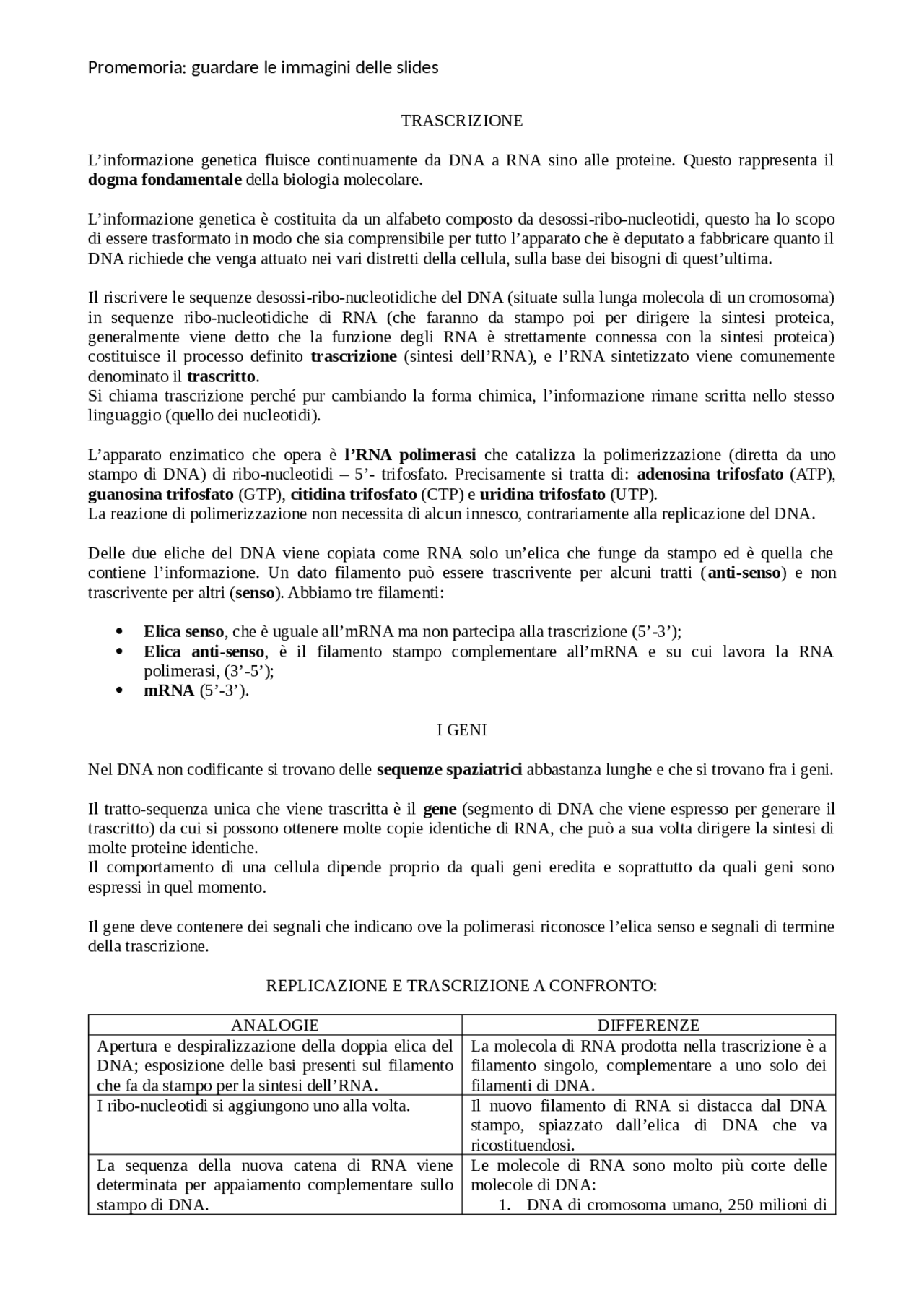 Trascrizione dell'RNA: processo e differenze tra procarioti e eucarioti | Appunti di Biologia ...
