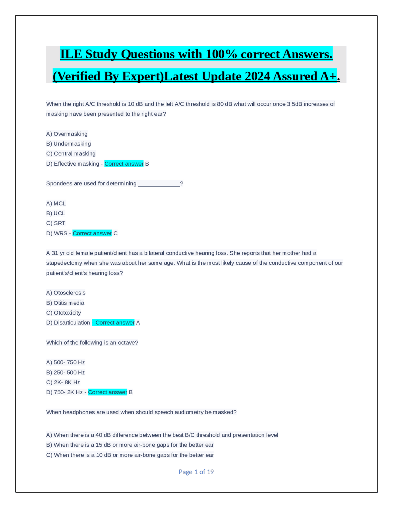 ILE Study Questions with 100% correct Answers.(Verified By Expert ...