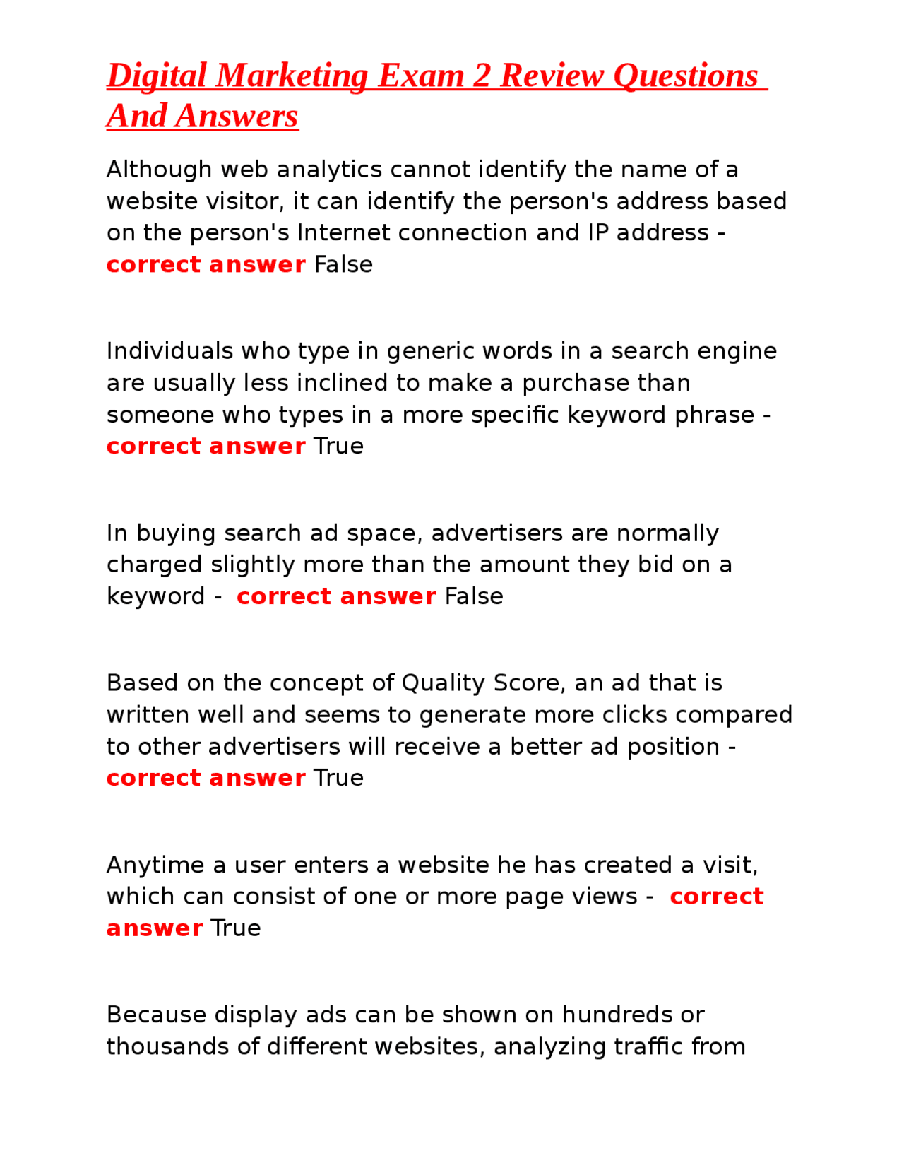Digital Marketing Exam 2 Review Questions And Answers | Exams Digital ...