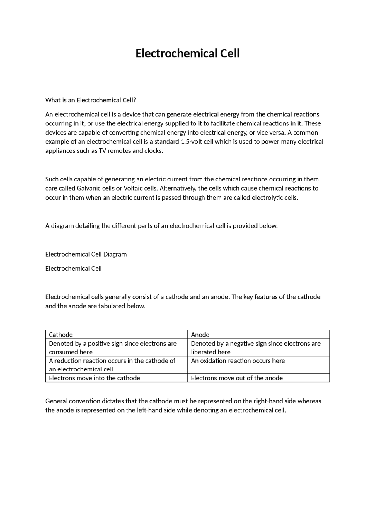 Electrochemical Cell | Study notes Chemistry | Docsity