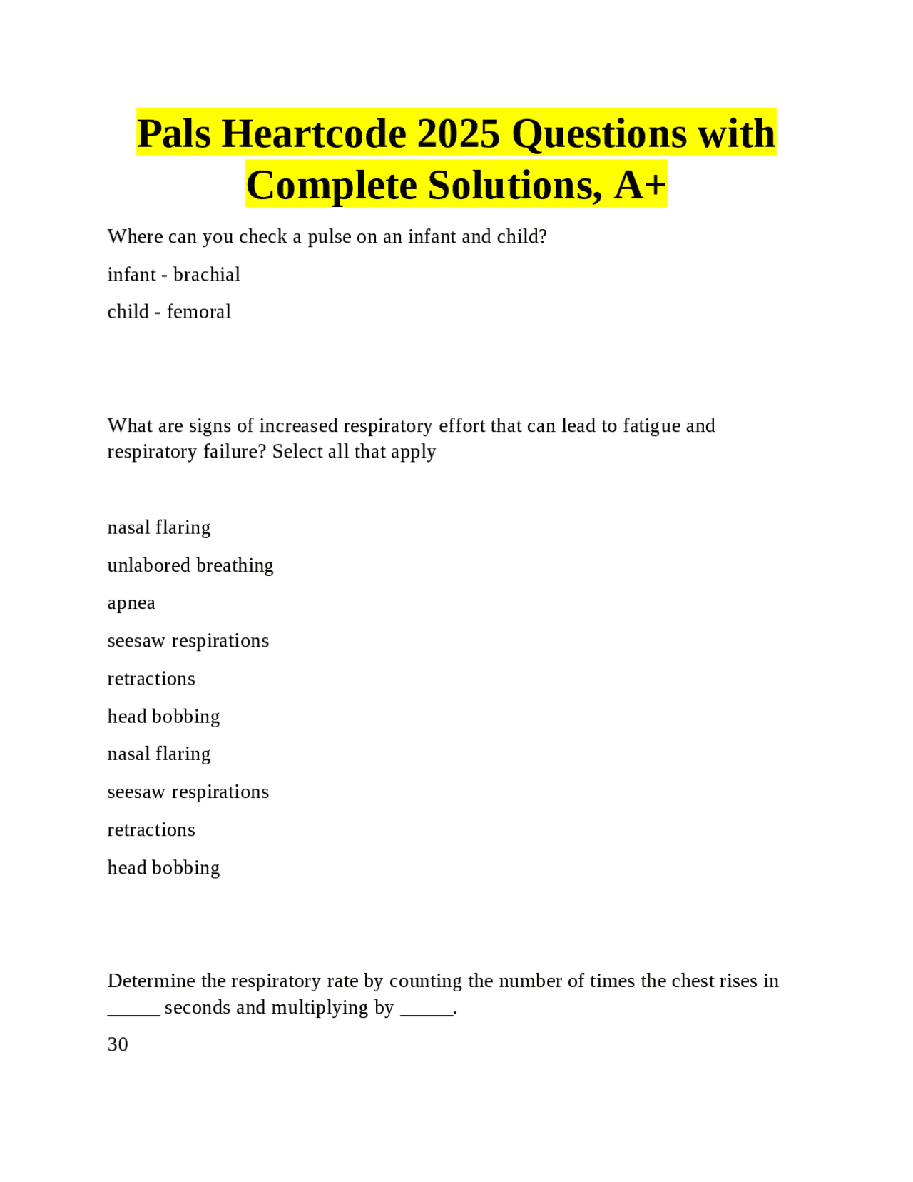 Pals Heartcode 2025 Questions with Complete Solutions | Exams Nursing ...