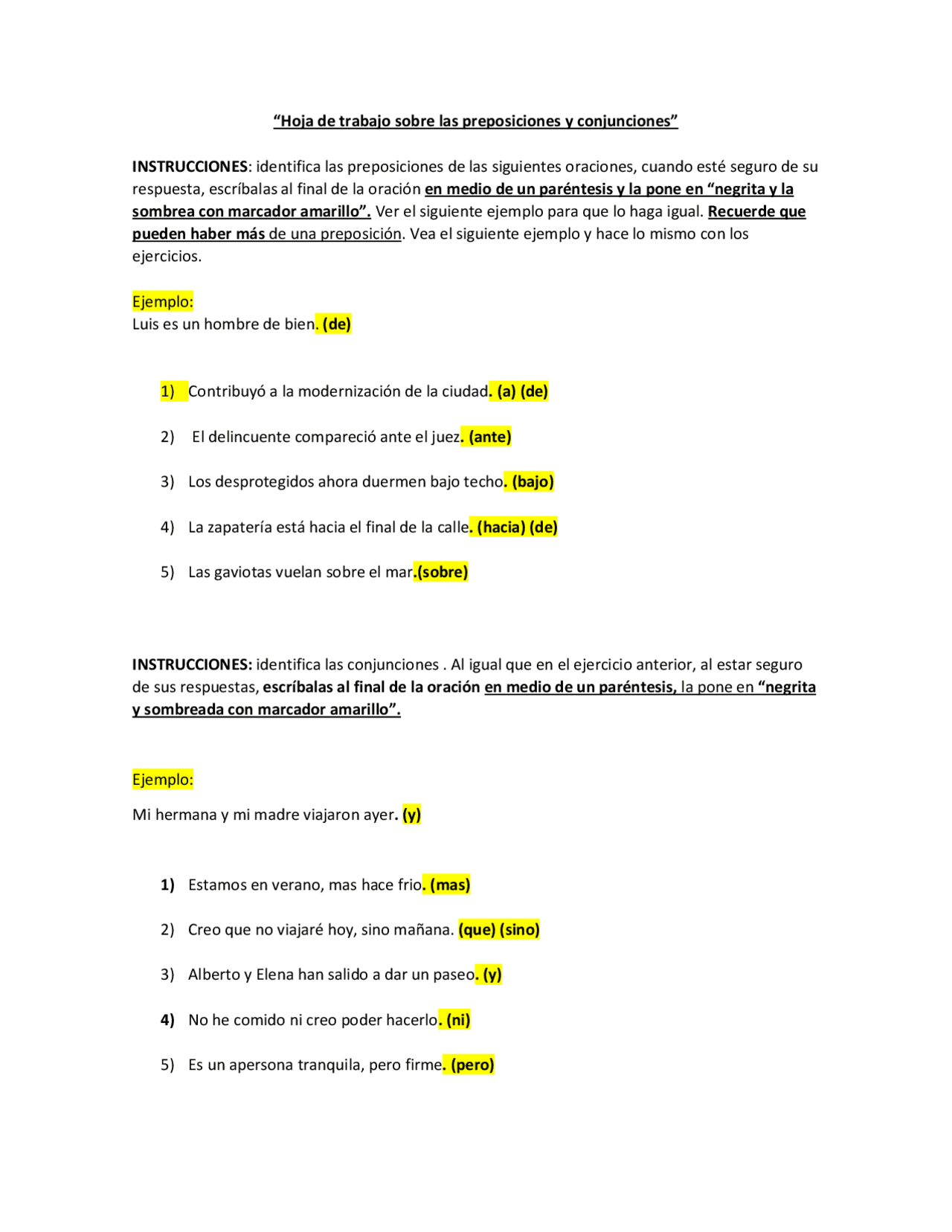 Hoja De Trabajo De Preposiciones Con Respuestas Juega, Practica Y