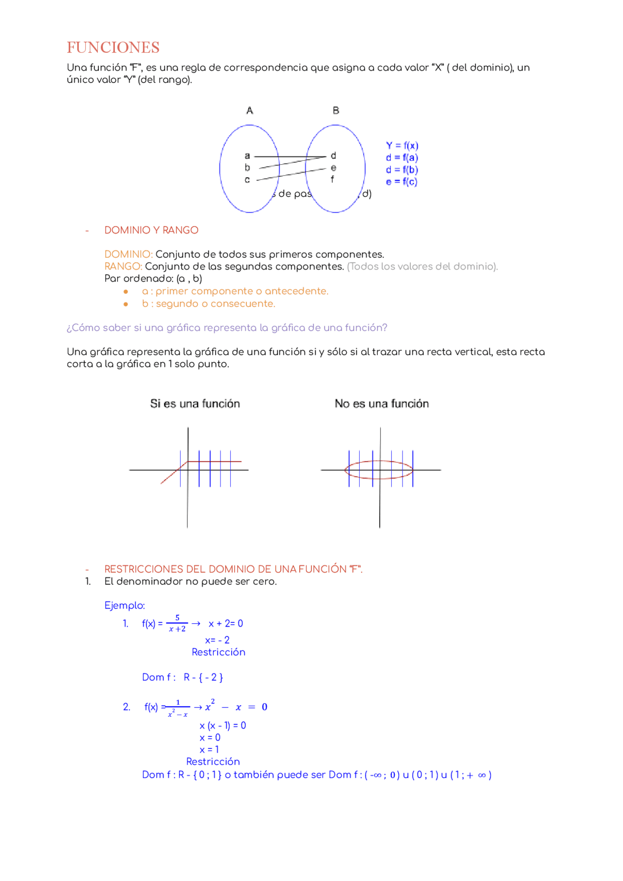 Funciones y restricciones del dominio | Exámenes de Cálculo | Docsity