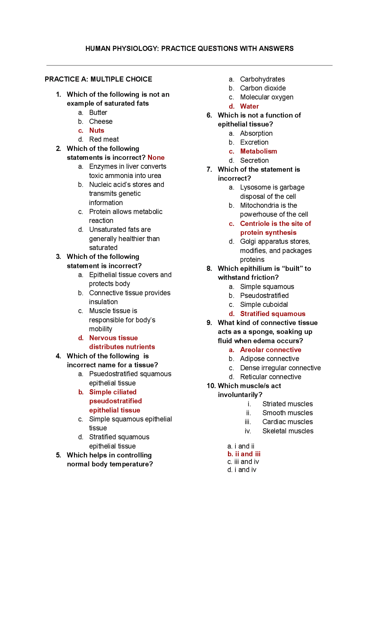 Human Physiology: Practice Questions and Answers | Quizzes Human ...