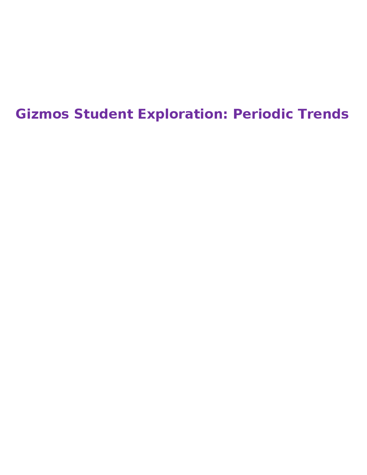 Gizmos Student Exploration: Periodic Trends | Exams Nursing | Docsity